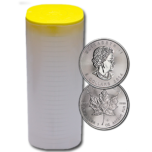 Roll of 25 One Ounce Canadian Silver Maple Leaf Coins.Buy Gold & Silver ...